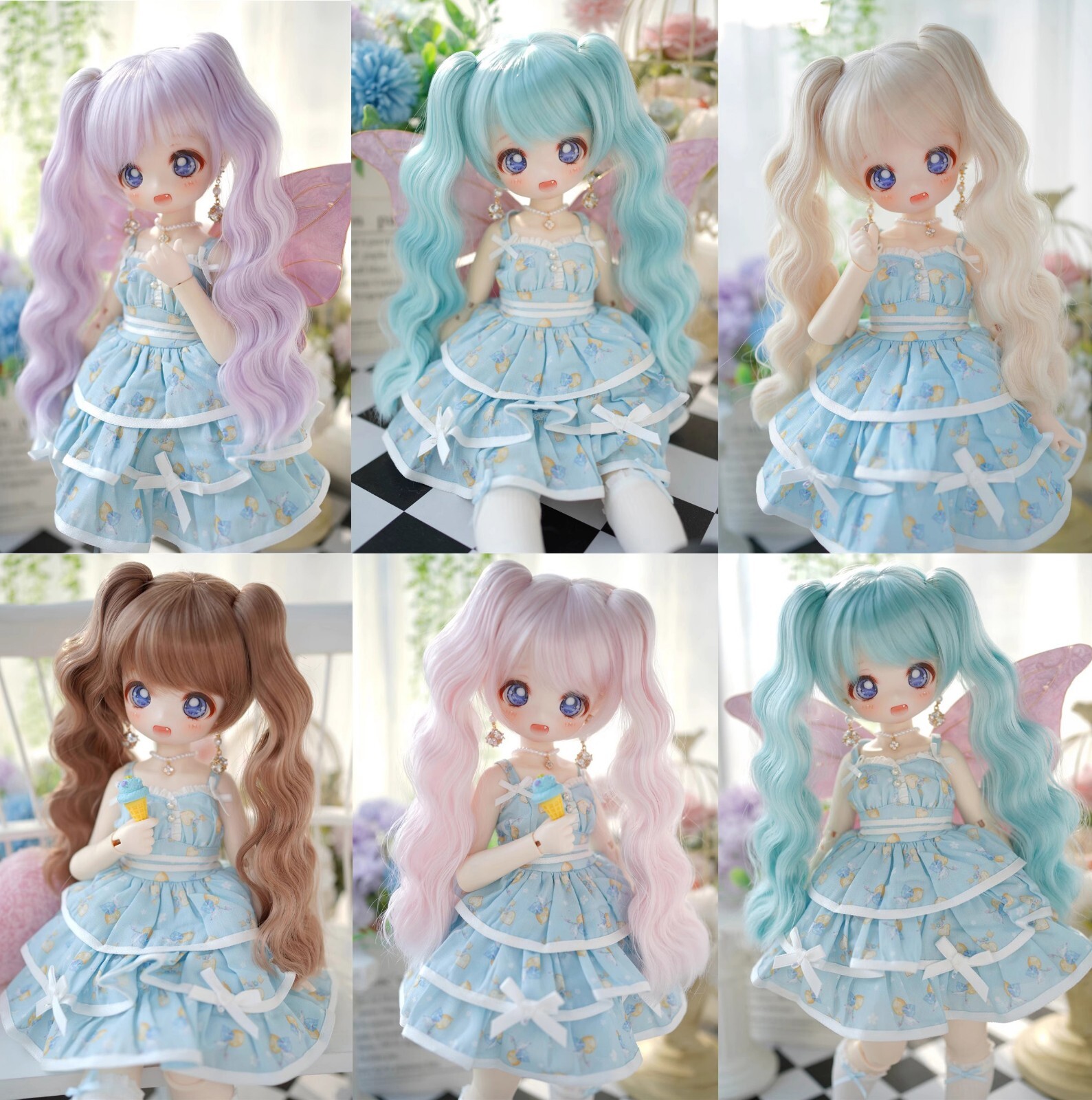 For 8-9Inch 1/3 SD BJD Doll Long Curly Hair Detachable Clip Double ...