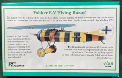 Flashback WW1 Fokker E.V 'Flying Razor', Kit #KLH 89-12, 1:48, Opened ...