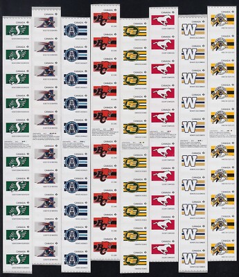 CFL FOOTBALL TEAMS = set of 8 Coil GUTTER strips of 10 Canada 2012 ...