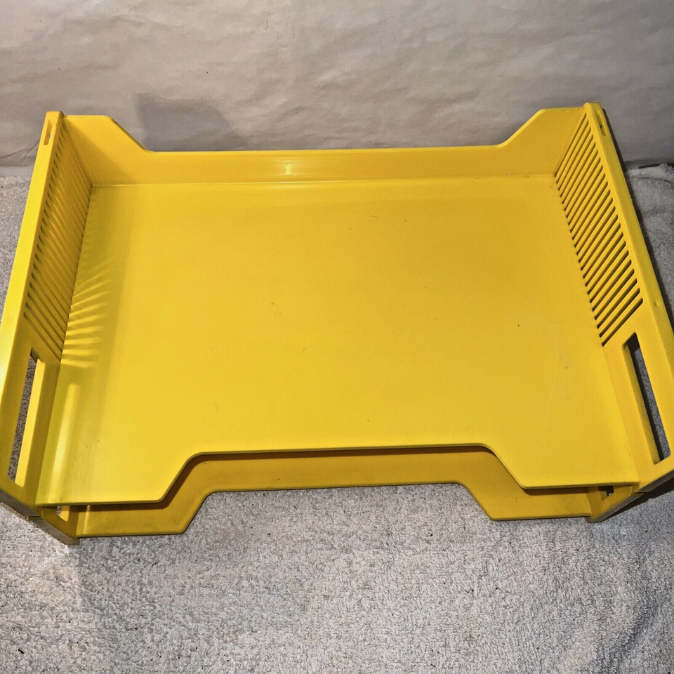 Vintage 1970s bright yellow desk task lamp & 2 Eldon file holder letter ...