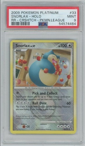 PSA 9 Pokemon League 2009 Rising Rivals #33/111 Snorlax Crosshatch Holo ...