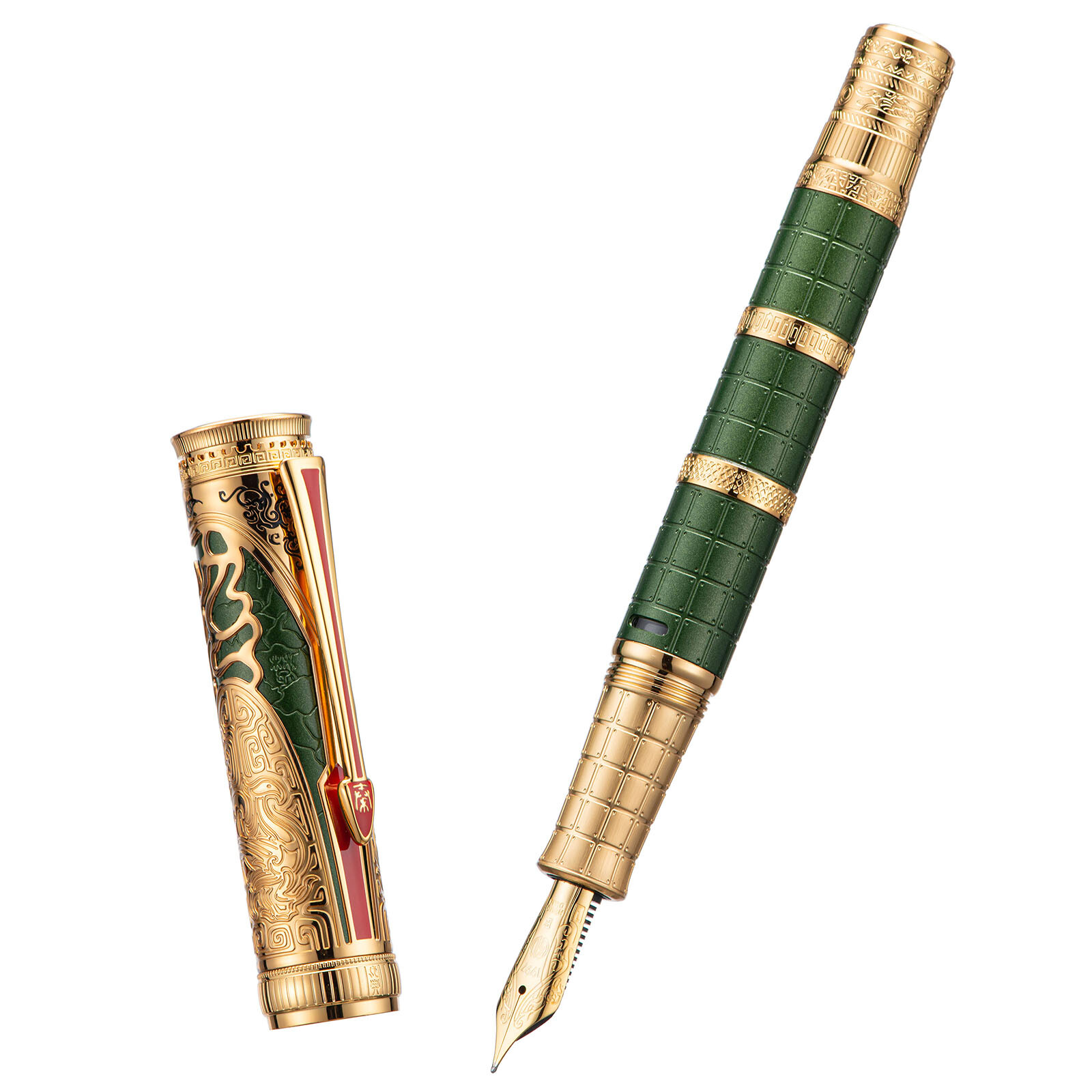 Hongdian D5 Qin Piston Fountain Pen Dynasty Series EF/F Green-Golden ...