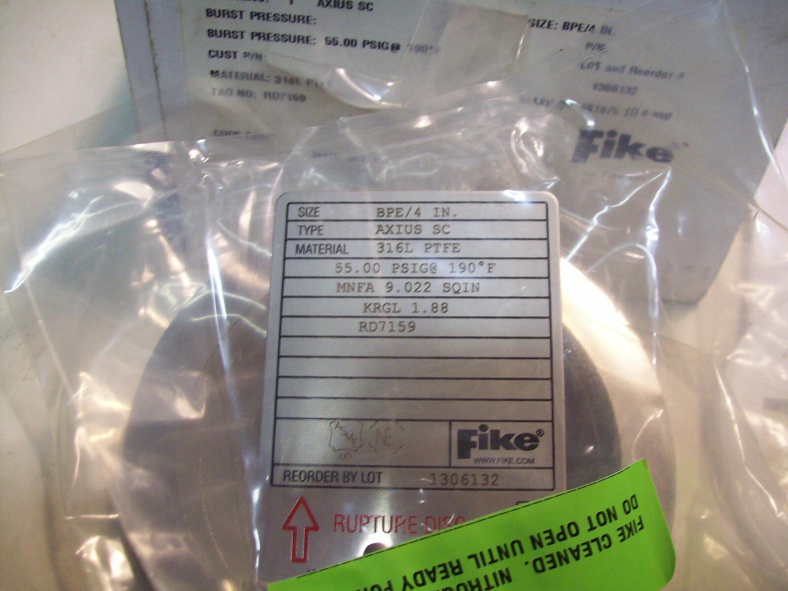NIB FIKE AXIUS SC BPE/4 IN 55.00 PSI / 190F 316L SS PTFE SEAL RUPTURE ...