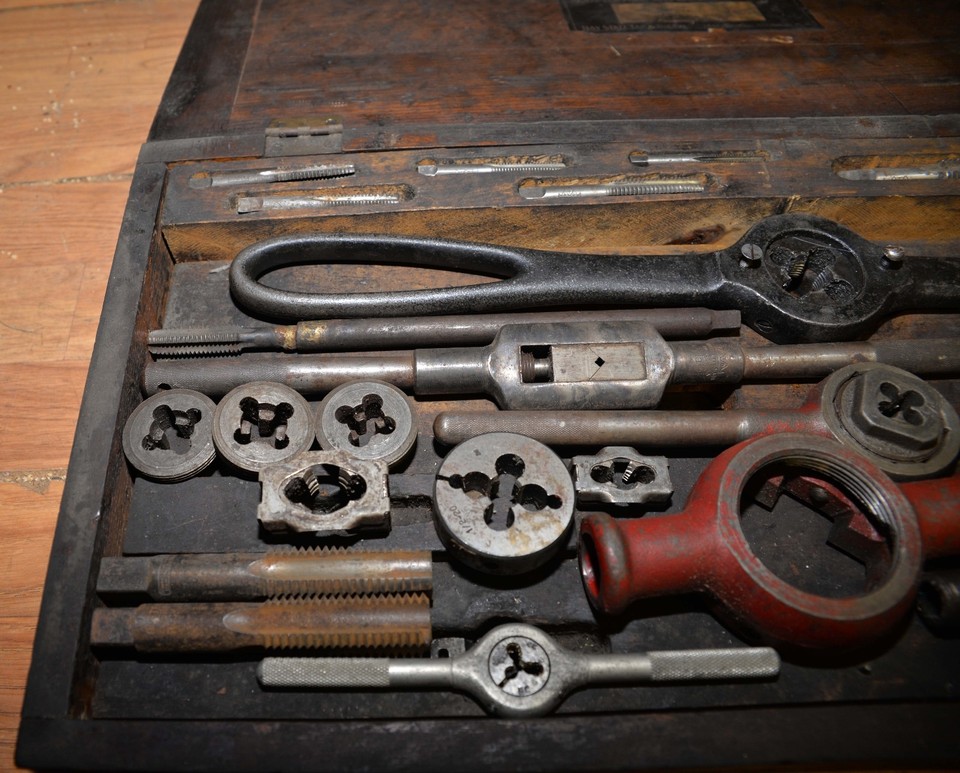 Huge antique Bay State tap & die set blacksmith machinists tool lot ...