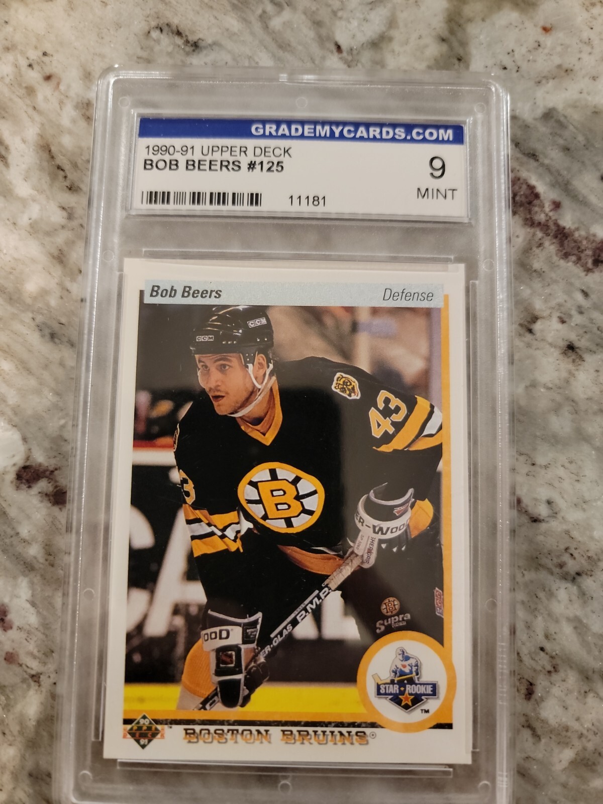 1990-91 Upper Deck STAR ROOKIE Bob Beers Boston Bruins Card #125 graded ...