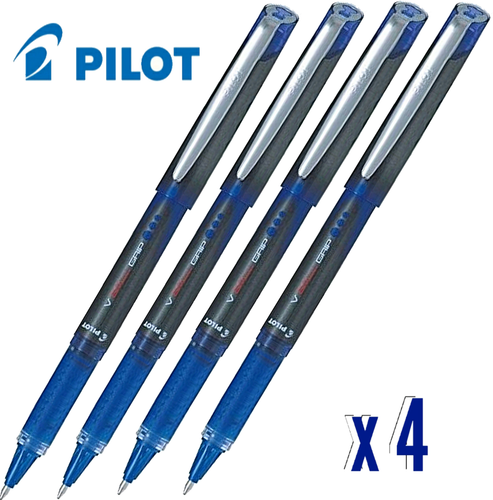 4 x Pilot V Ball Grip 10 Liquid Ink Rollerball Pens 1.0mm Tip Blue (BLN ...