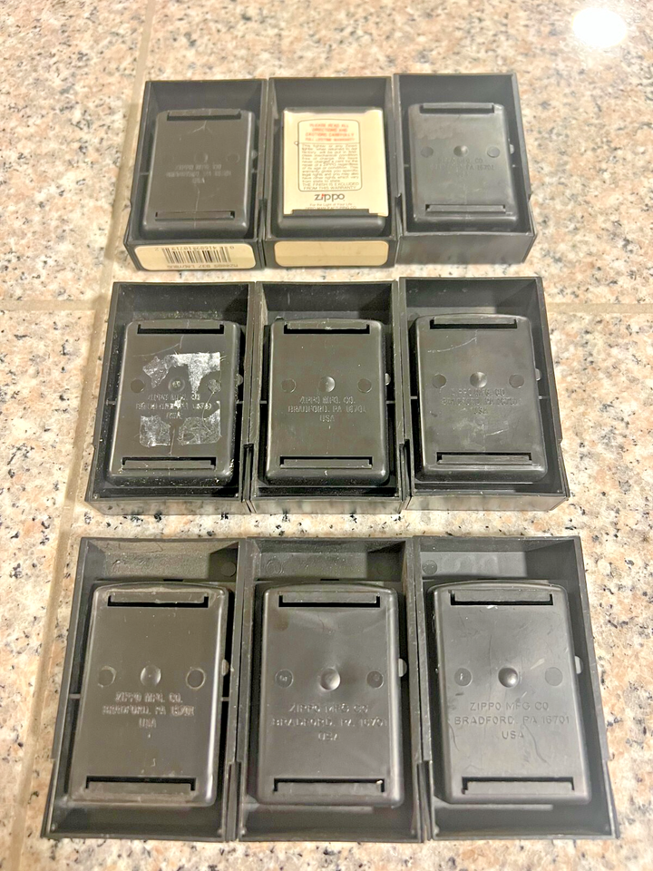 LOT OF 9 TOTAL EMPTY ZIPPO LIGHTER BLACK PLASTIC DISPLAY CASES ONLY ...