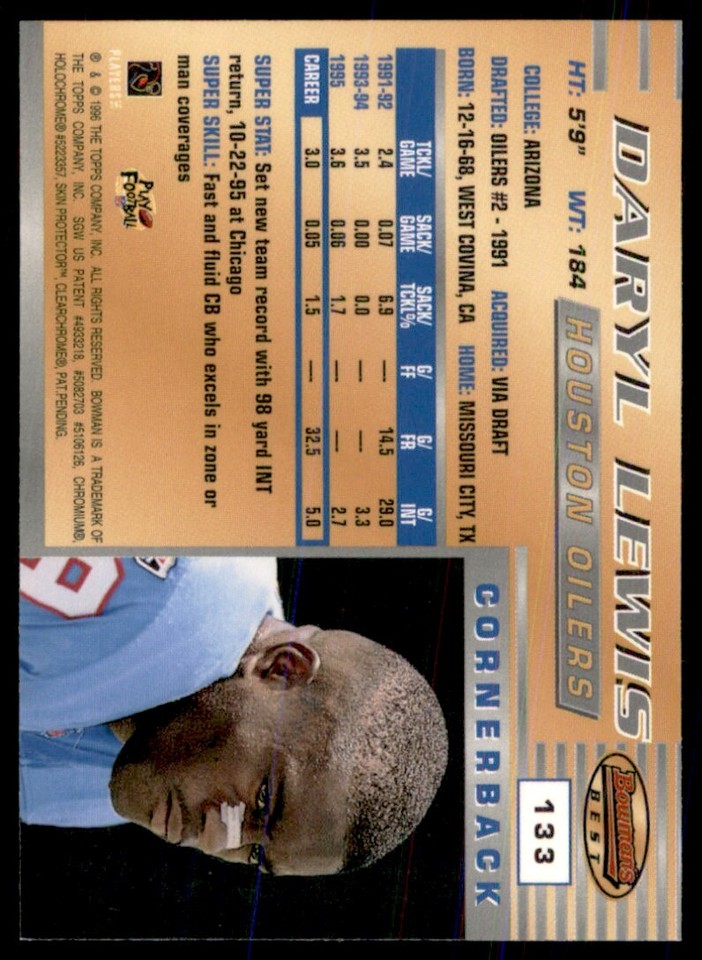1996 BOWMAN'S BEST DARRYLL LEWIS HOUSTON OILERS #133 | eBay