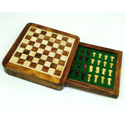 5'' x 5'' Magnetic Travel Pocket Wooden Square Chess Set Game Board ...