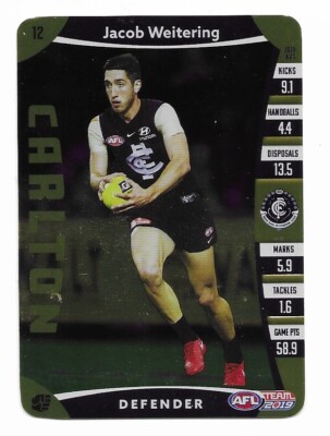 2019 AFL TEAMCOACH GOLD CARLTON JACOB WEITERING # 12 CARD AFL | eBay