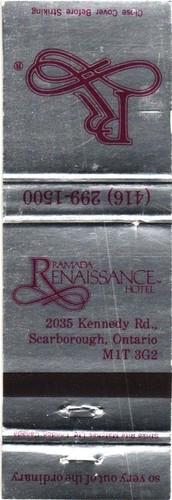 Scarborough Ontario Canada Ramada Renaissance Hotel Vintage Matchbook ...