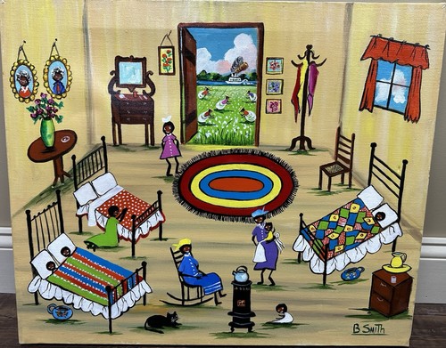 Folk Art Beatrice Smith Oil Painting On Canvas | eBay