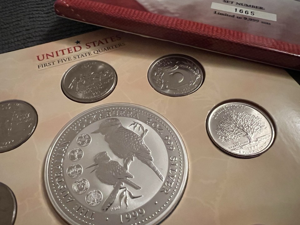 1999 Australia 2oz Kookaburra: 5 US State Quarters net #1665 out of ...