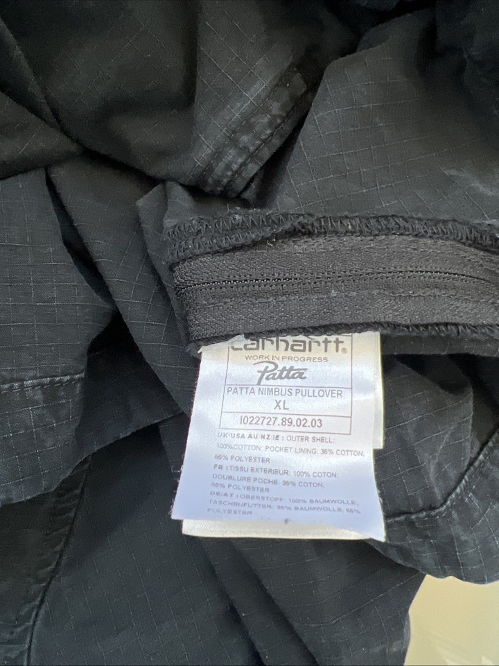 Patta x Carhartt Black Nimbus Pullover Jacket Size XL Work in Progress ...