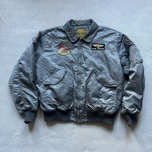 Alpha Industries Jacket Mens XXL Gray Lined Aviator Bomber Knox Armory ...
