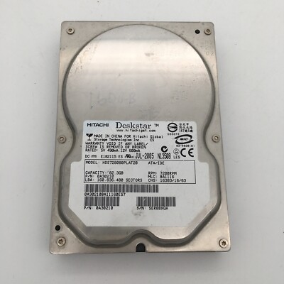 Hitachi Deskstar 82.3GB IDE Desktop Hard Drive Model HDS728080PLAT20 P ...