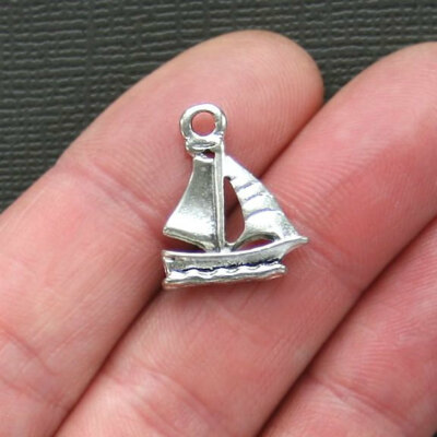 BULK 40 Sailboat Charms Antique Silver Tone Yacht Style 2 Sided ...