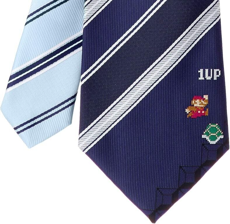 Super Mario Bros Stripe Necktie Tie Navy x Blue Videogame Nintendo ...
