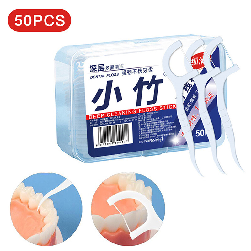 50pcs Floss Picks Dental Teeth Heathy Toothpicks Stick Care Tooth Clean ...