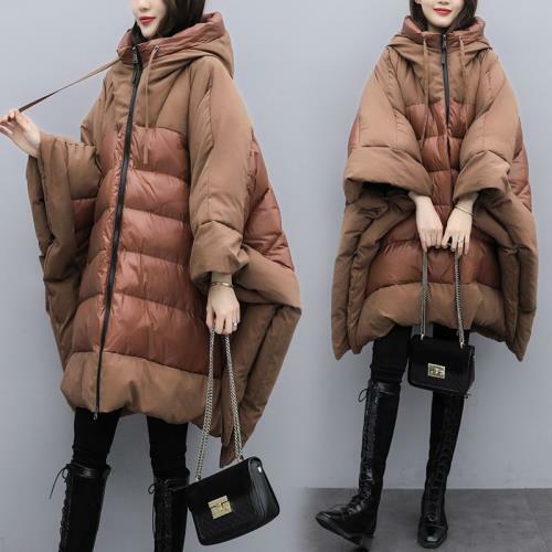 Womens Oversized Down Puffer Cape Coat Hooded Maxi Cloak Jacket Winter ...