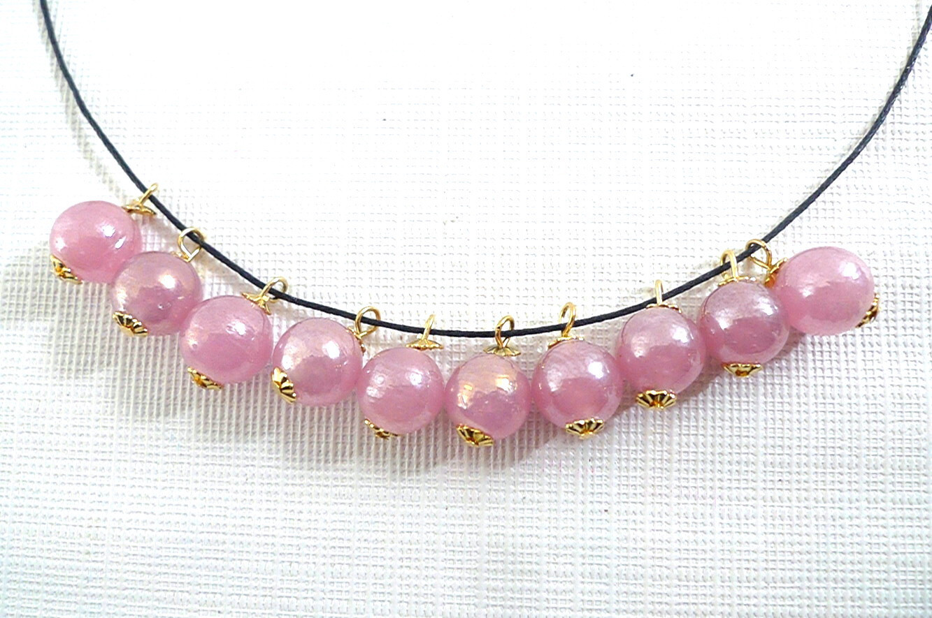 10 Pink Translucent Glass Beads DANGLES DROPS 10mm Gold Tone Accents | eBay