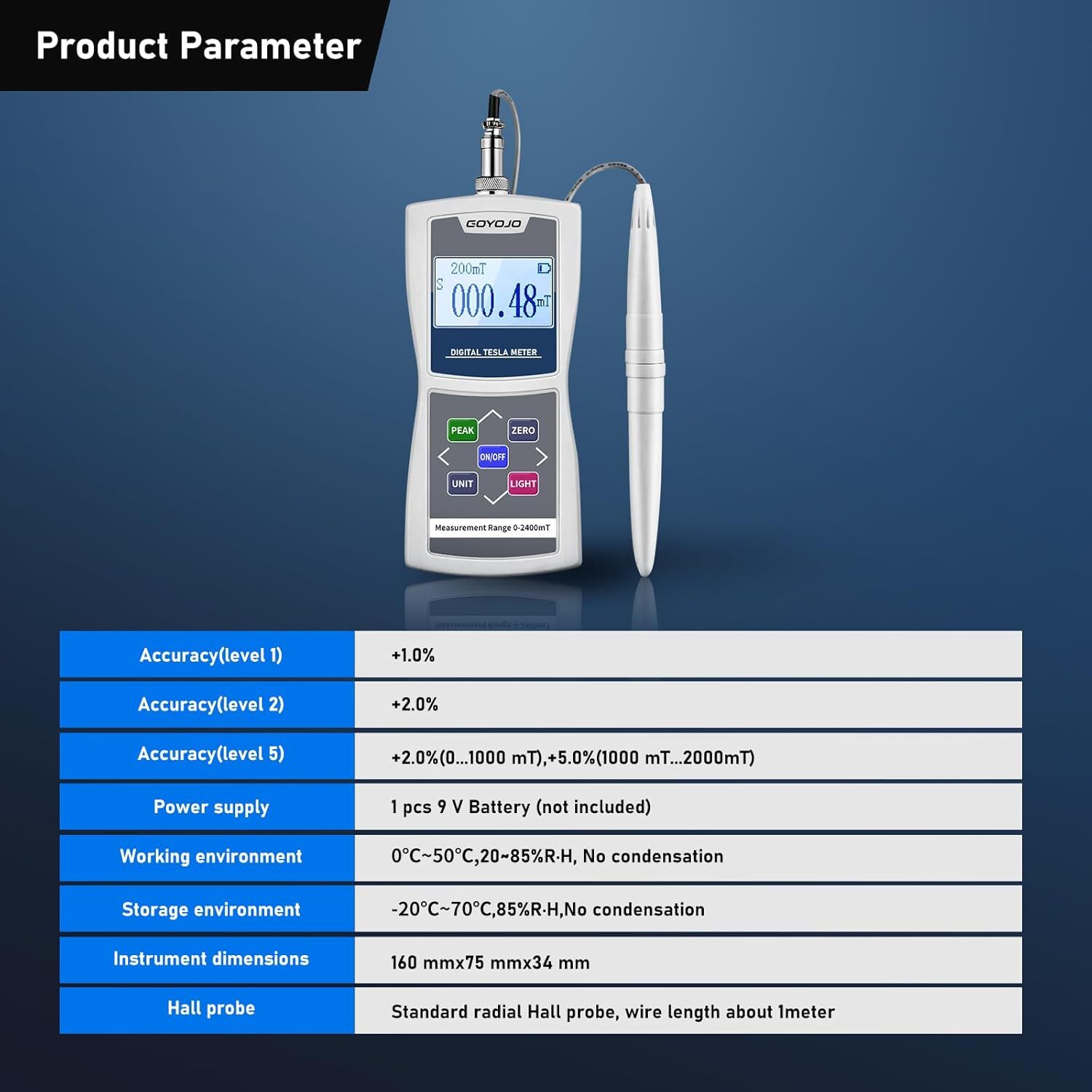 0-2400mT Digital Gauss Meter Surface Magnetic Field Tester +Multiple ...
