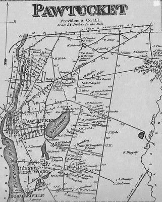 Pawtucket RI 1870 Map with Business Directory & Homeowners Names Shown ...