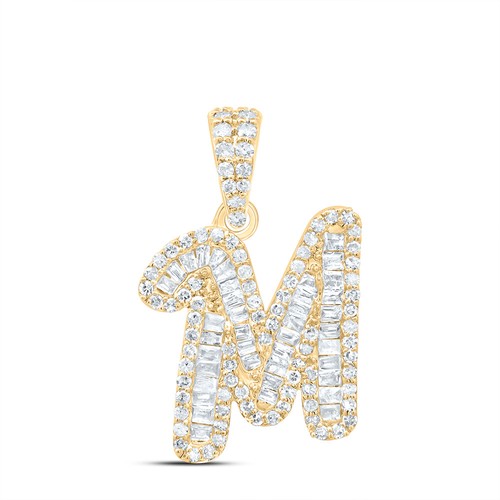 0.44 Ctw Natural Diamond Hiphop Initial Letter M Pendant 10k Yellow ...