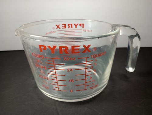 Vtg Pyrex Glass Liquid Measuring 4 Cup Liter Quart Open Handle Red ...