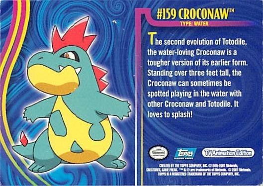 CROCONAW #159 - BLUE LOGO - SILVER HOLO - JOHTO TOPPS POKEMON CARD - HP ...