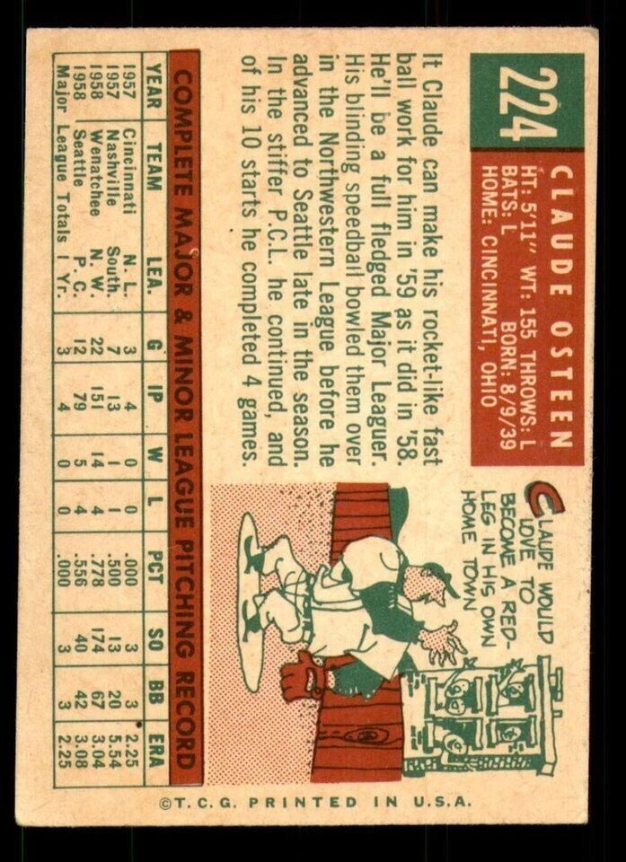 1959 Topps #224 Claude Osteen Cincinnati Reds | eBay