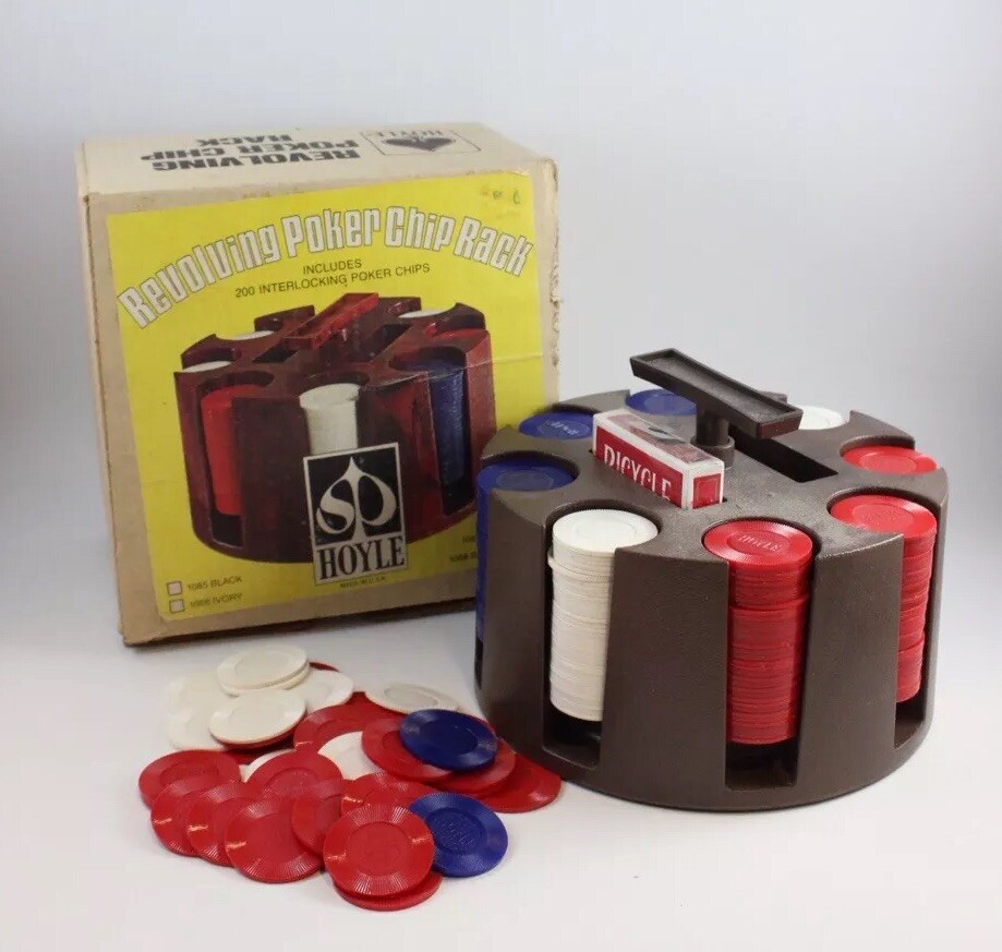 VINTAGE HOYLE REVOLVING POKER CHIP RACK, CHIPS & PLAYING CARDS IN ...