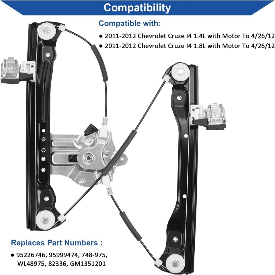 Front Passenger Side Window Regulator w/Motor for 2011-2012 Chevy Cruze ...