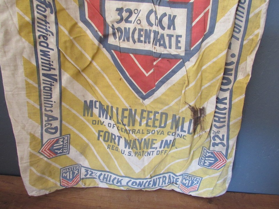 Vintage MASTER MIX Mash Concentrate McMillen Feed Sack Bag Farmer Barn ...