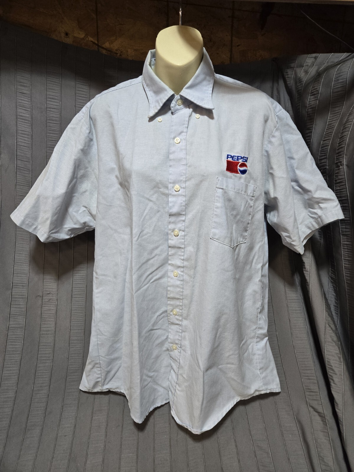 Pepsi Work Uniform Button Shirt Mens Employee Short Sleeve Blue Vintage ...