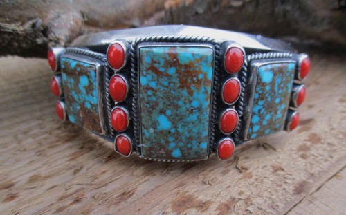 DECEASED NAVAJO KIRK SMITH TURQUOISE /CORAL CUFF BRACELET STERLING | eBay