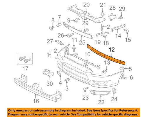 MITSUBISHI OEM 08-15 Lancer Front Bumper Grille-Energy Absorber ...