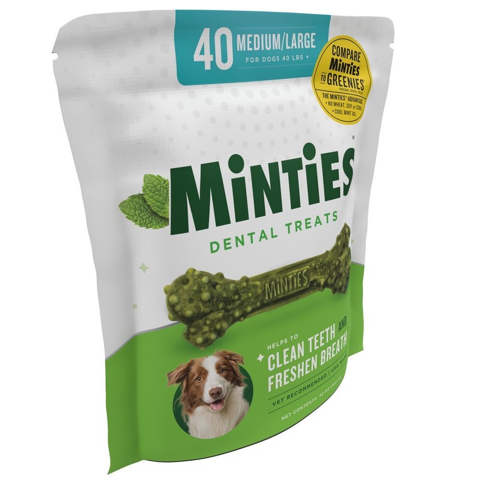 Minties Dog Dental Bone Treats, Dental Chews Medium/Large Dogs over 40 ...