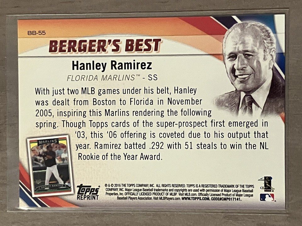 Hanley Ramirez 2016 Topps Rookie REPRINT Insert Card. Florida Marlins ...