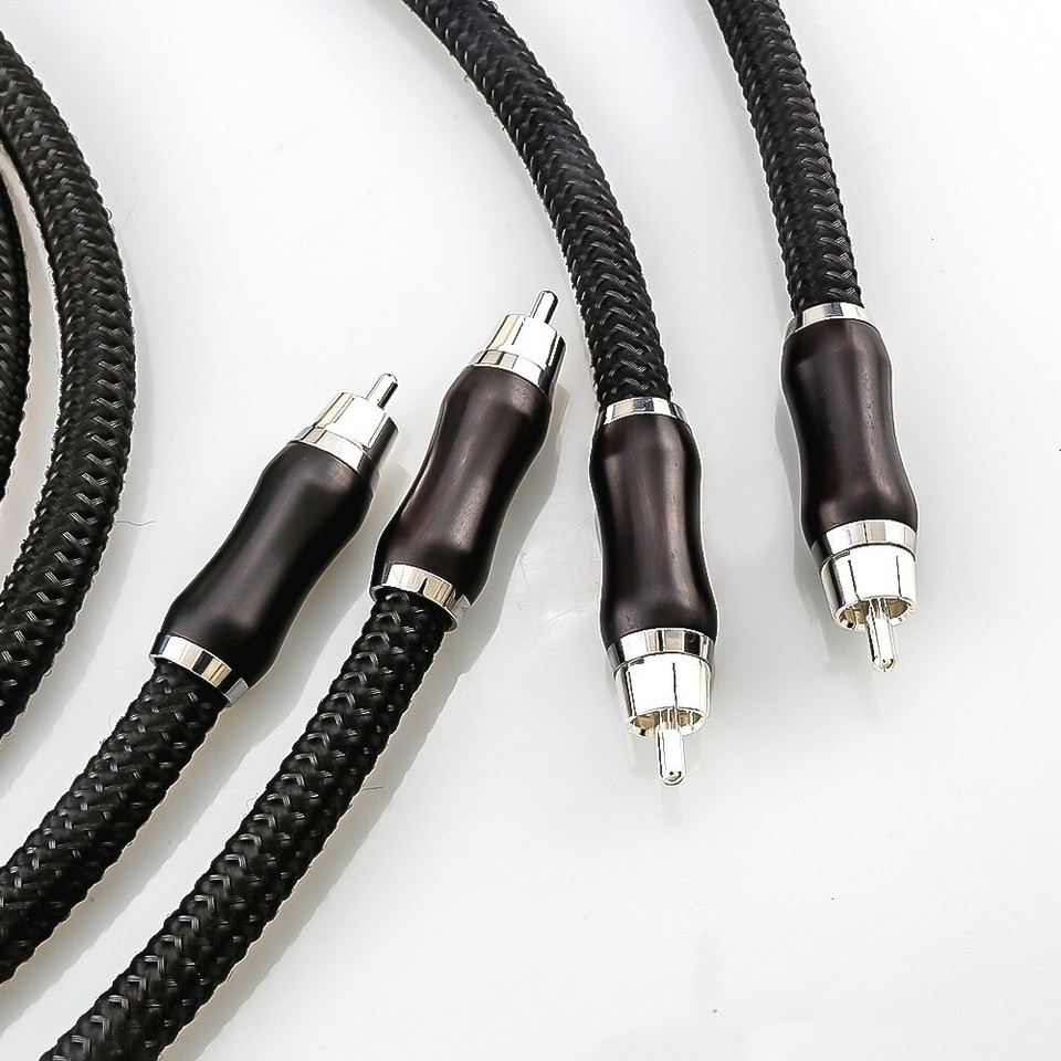 Pair Solid Pure Silver Conductor Wood RCA HiFi Audio Interconnect Cable ...