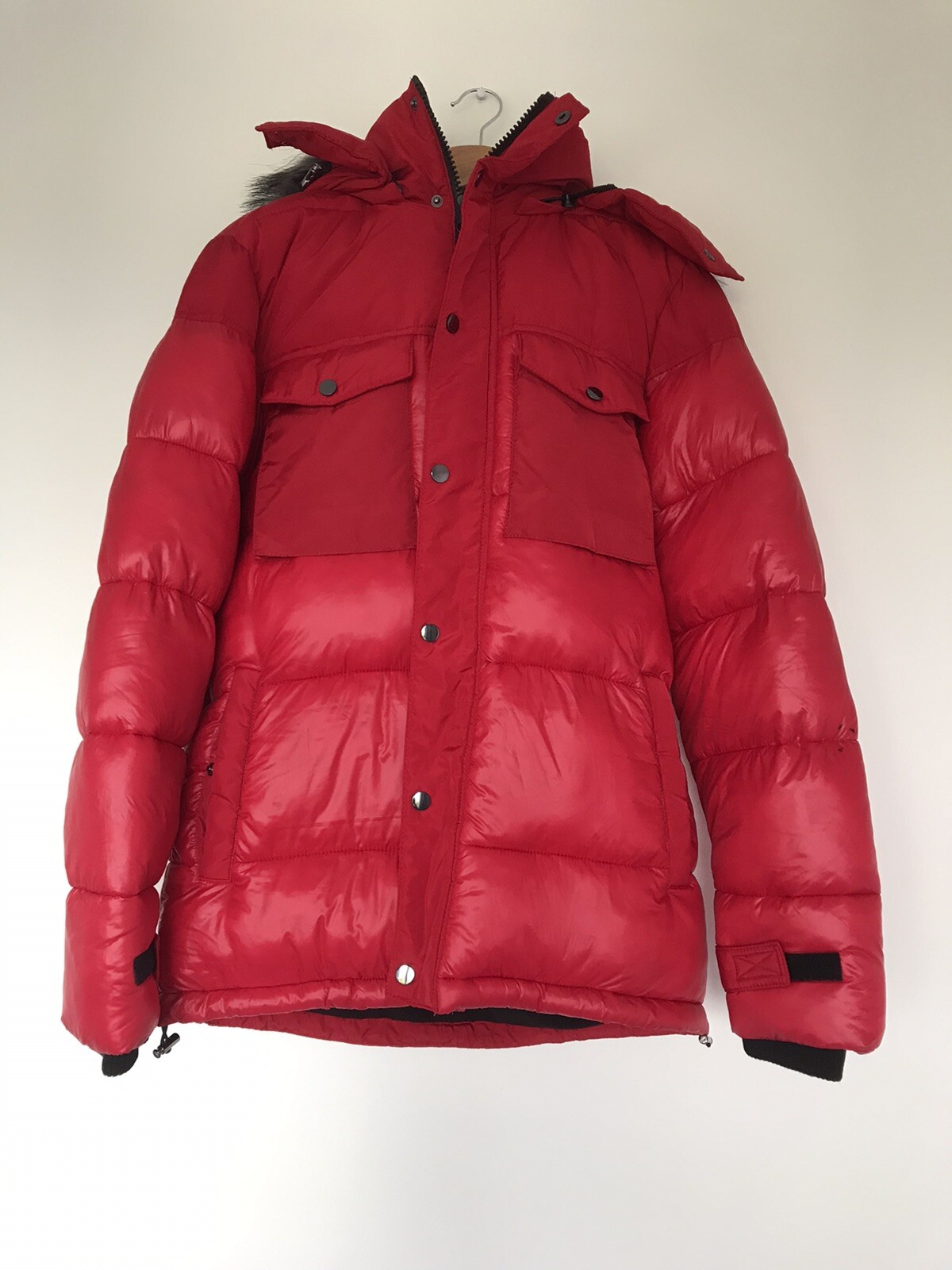 River Island Red Puffer Faux Fur hood Long Sleeves Pr… - Gem