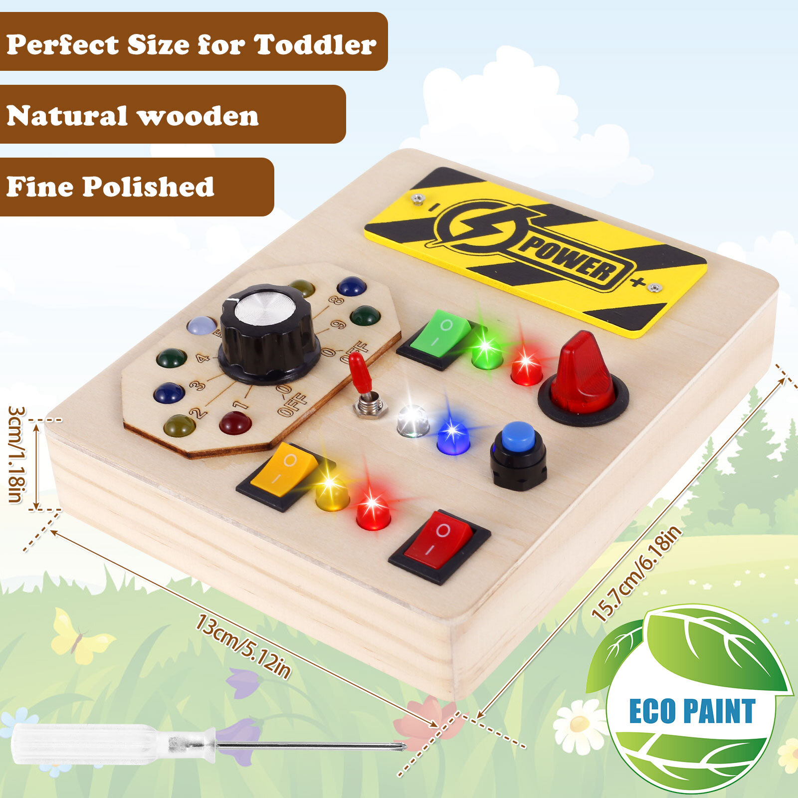 Montessori Busy Board LED Light Switch Wooden Sensory Toys Travel for ...