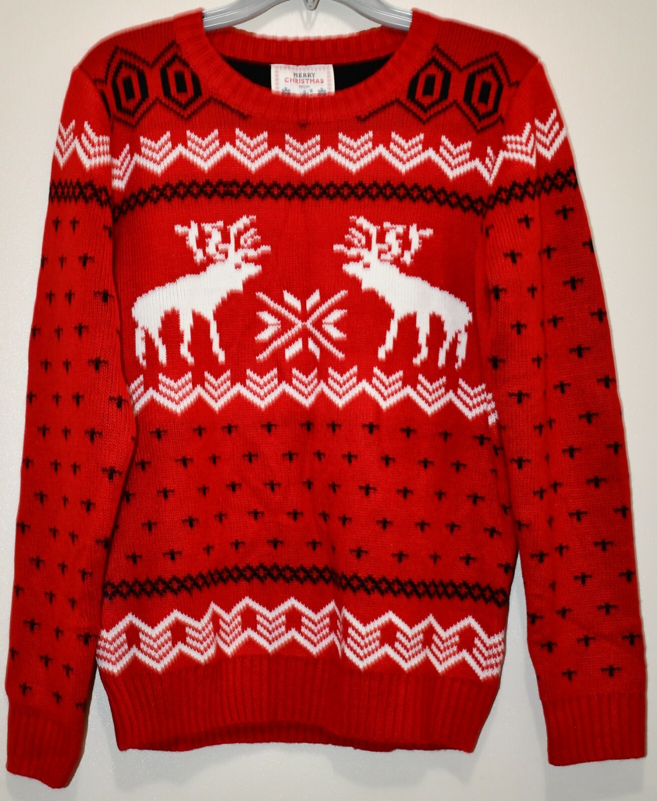 V28 Women's Red Xmas Reindeer Holiday Ugly Christmas Sweater Size ...