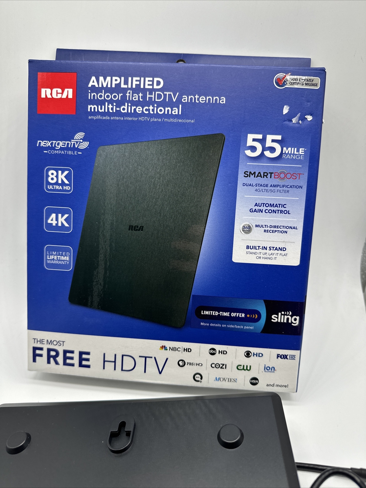 RCA Amplified Indoor Flat HDTV antenna Multi-directional 55 Mile Range ...