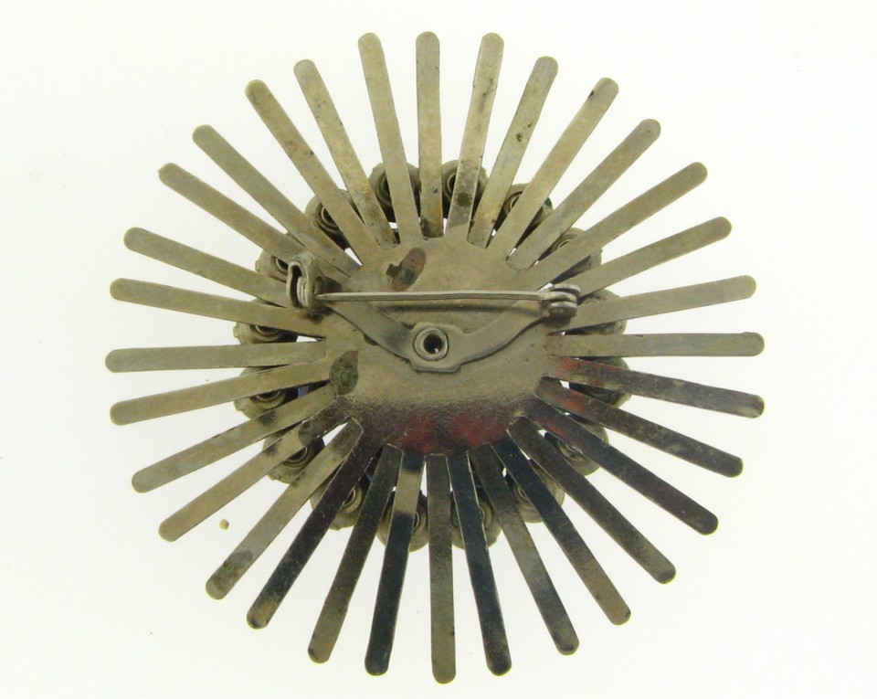 Vintage Enormous Silver Tone Blue AB Rhinestone Dimensional Burst Pin ...