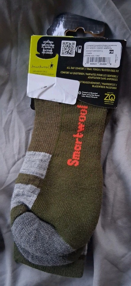 Smartwool socks men's crew large merino wool Loden Striped Hiking Hike ...