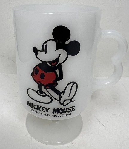 Vintage Walt Disney Mickey Mouse Milk Glass Footed Pedestal Coffee Cup ...