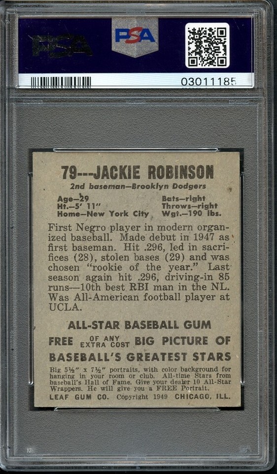 1948 LEAF JACKIE ROBINSON ROOKIE #79 PSA 7 NM | eBay