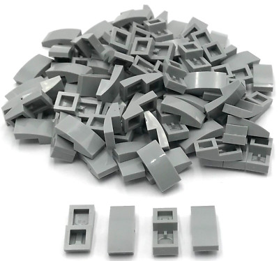 Lego 100 New Light Bluish Gray Slope Curved 2 x 1 x 2/3 Sloped Pieces ...