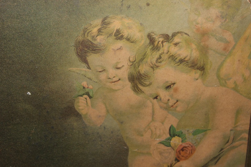 Antique Religious Christianity Print-Saint Visited By Angels W/Roses ...